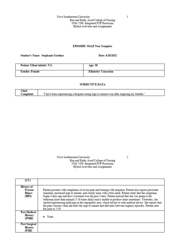 EPISODIC SOAP Note For UTI | PDF | Urination | Vagina