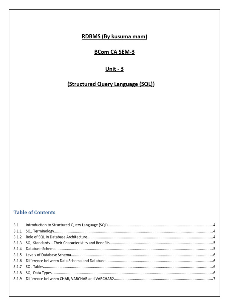 RDBMS - Unit 3 - Notes | PDF | Databases | Sql RDBMS - Unit 3 - Notes | PDF | Databases | Sql