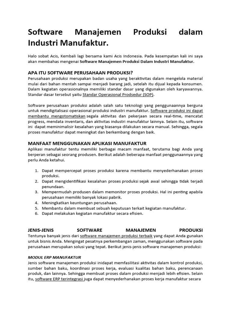 Software Manajemen Produksi Manufaktur | PDF