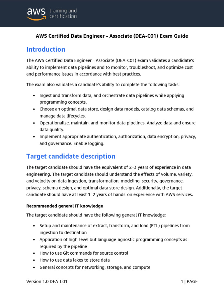 AWS Certified Data Engineer Associate - Exam Guide | PDF | Amazon Web ...