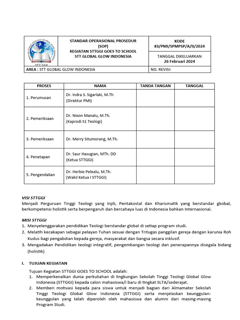 Sop Kegiatan Goes To School-2024 | PDF | Bisnis | Sains & Matematika