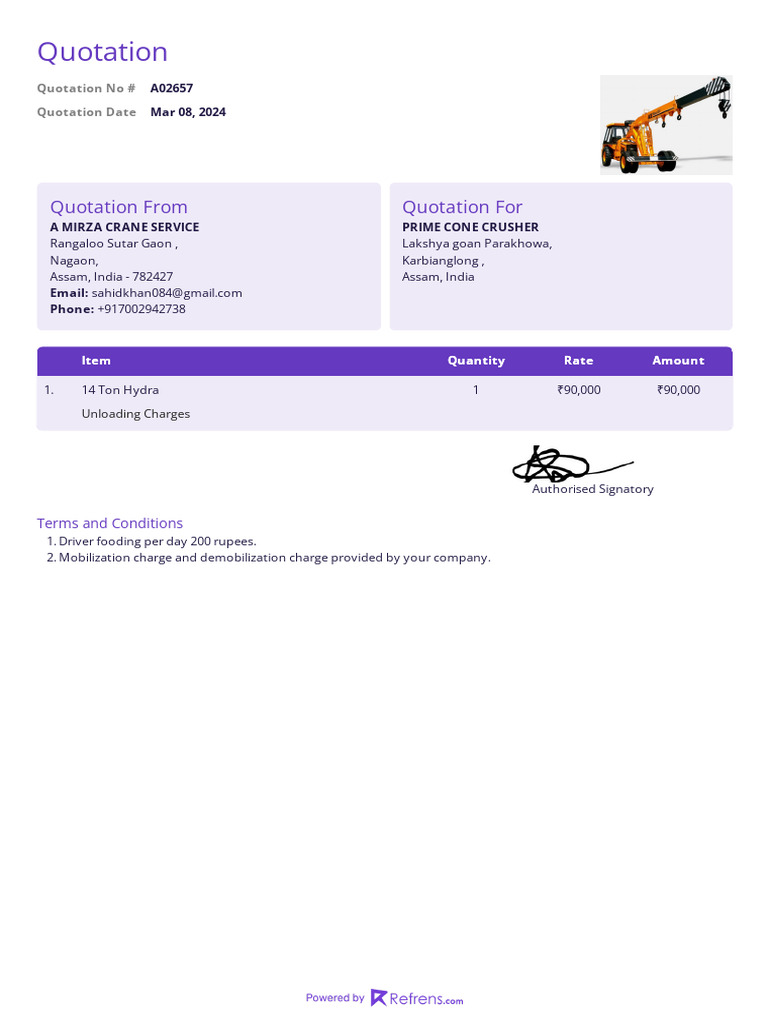 quotation-a02657-a-mirza-crane-service-prime-cone-crusher | PDF