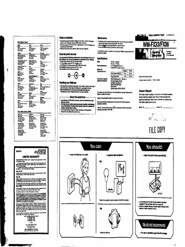 Walkman Sony WM fx36 | PDF