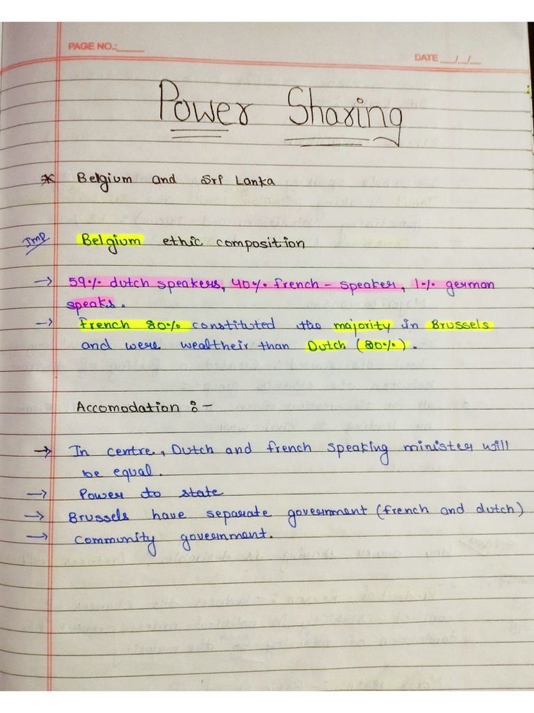 Power Sharing Class 10 | PDF