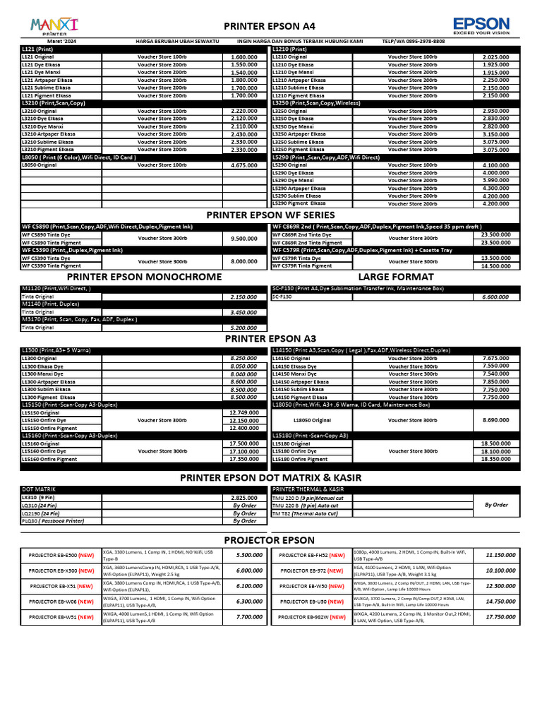 Printer & Projector Price List | PDF | Printer (Computing) | Image Scanner