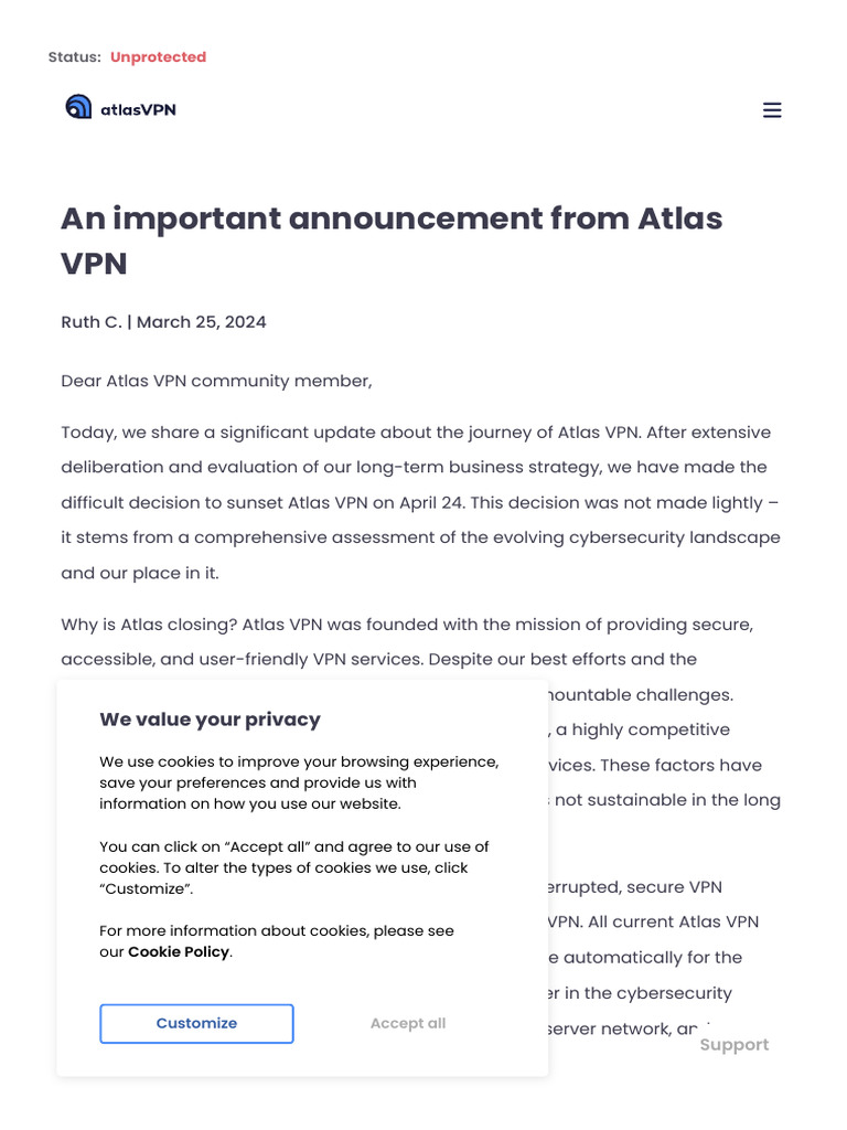 An Important Announcement From Atlas VPN - Atlas VPN | PDF