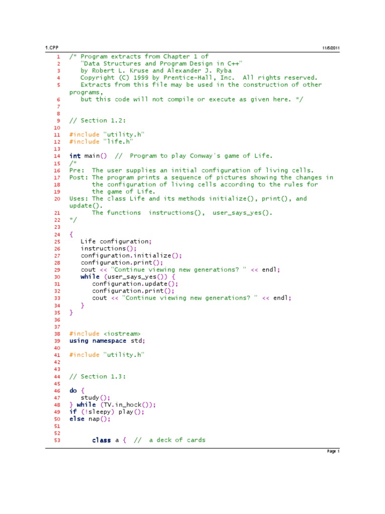 Program Extracts From Chapter 1 of Data Structures and Program Design ...