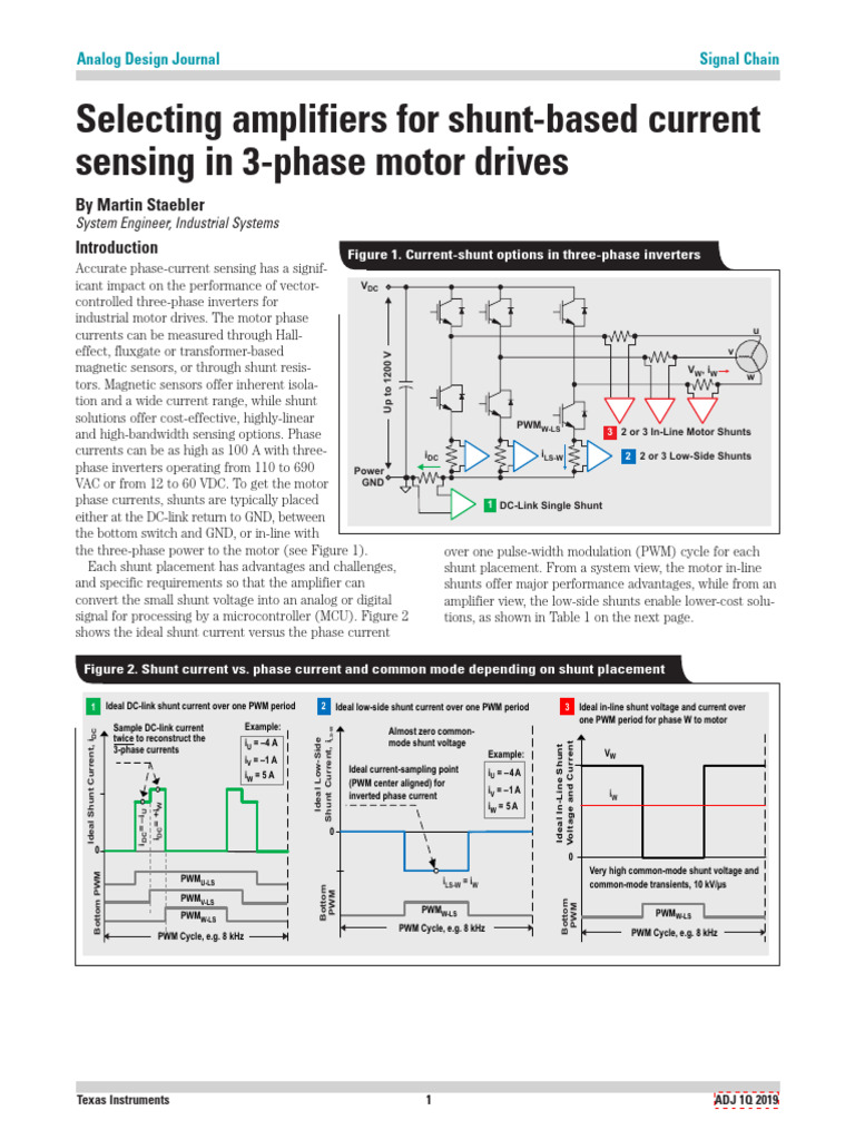 Shunt current sensing in 3 phase motor | PDF | Amplifier | Analog To ...