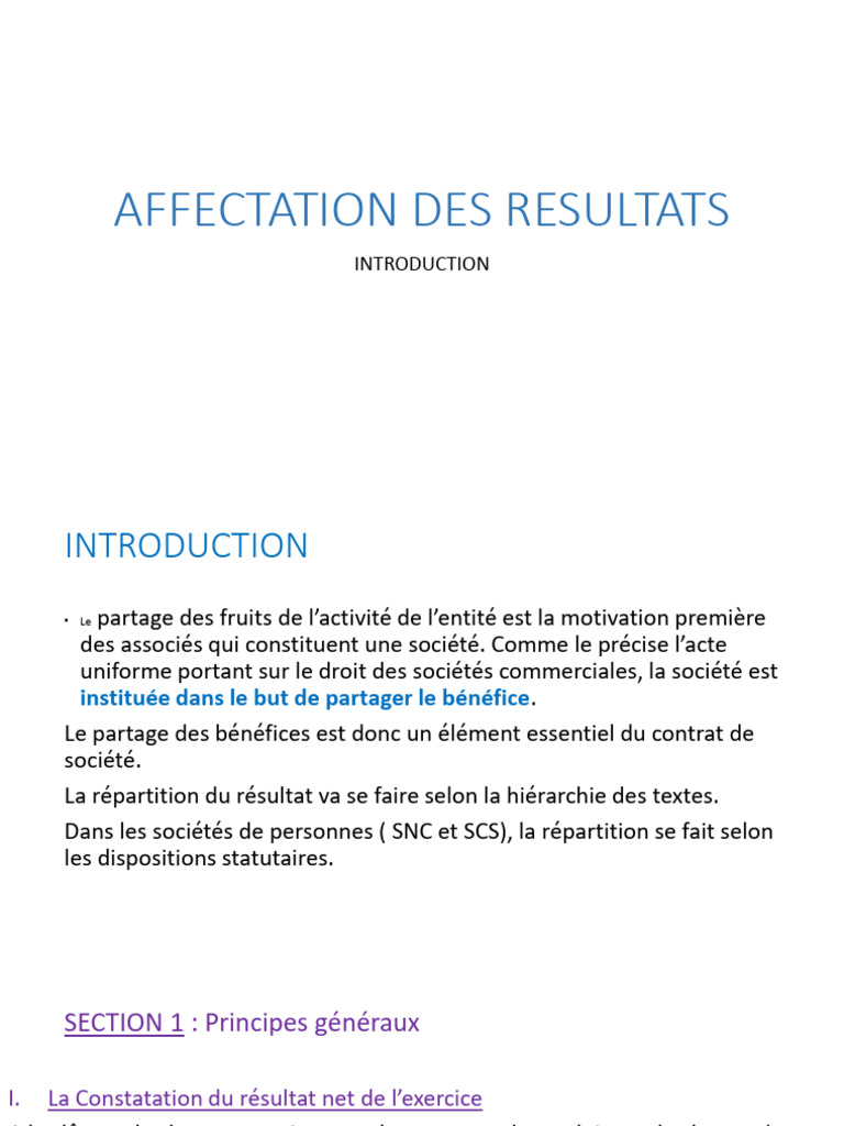 Affectation des résultats en comptabilité | PDF | Dividende | Comptabilité