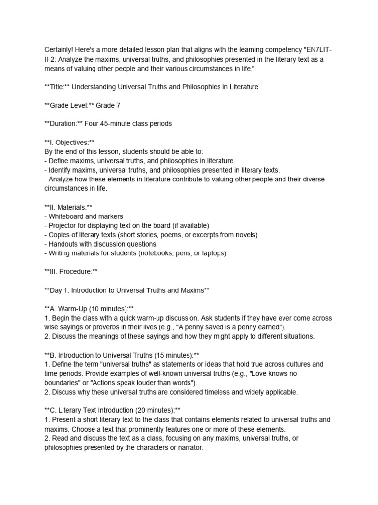 Analyzing Maxims and Universal Truths in Literature | PDF | Truth ...