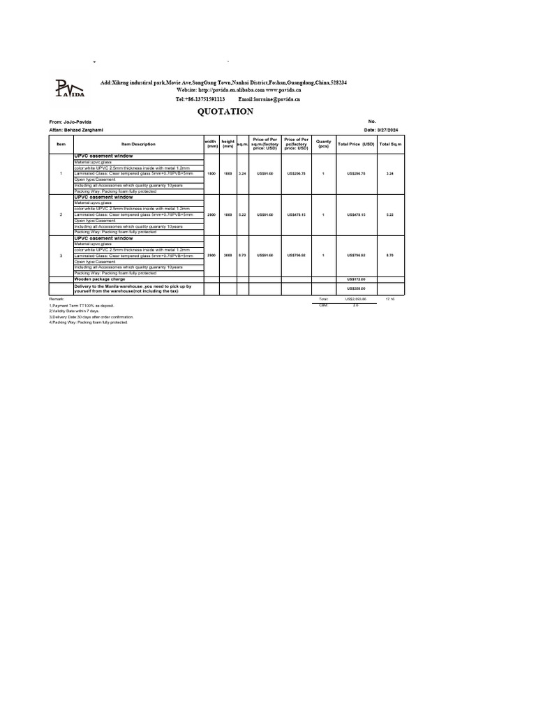 UPVC Casement Window Quotation | PDF | Amorphous Solid | Glass Applications