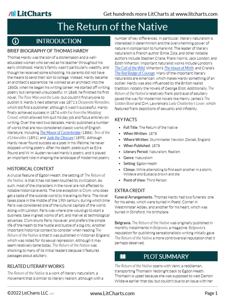 The Return of The Native LitChart | PDF | Thomas Hardy | Deception