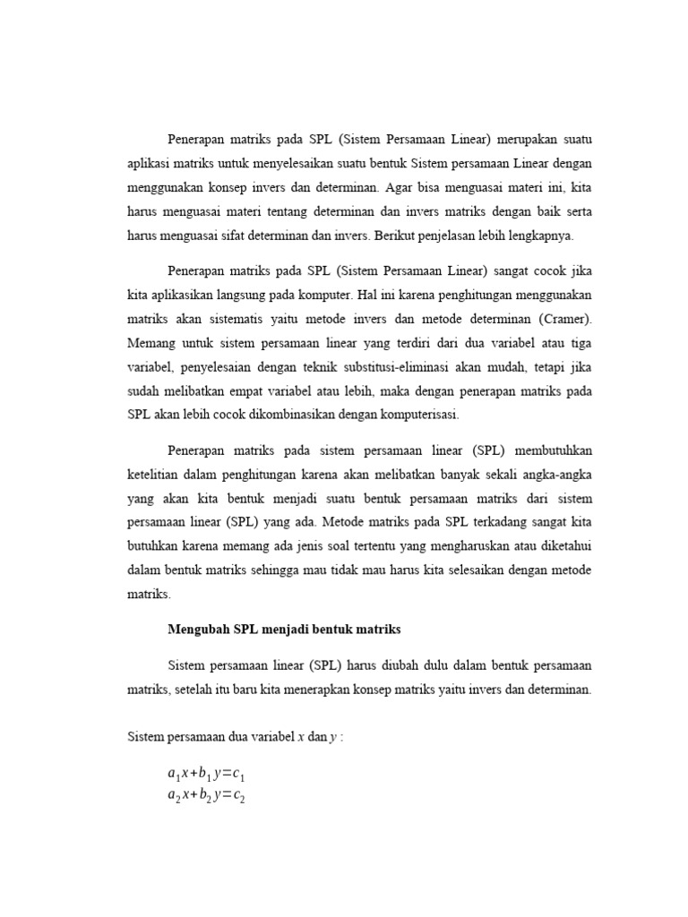 Penerapan Matriks dalam SPL | PDF