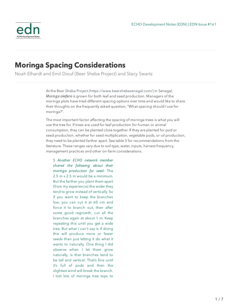 Moringa Spacing Guidelines for Production | PDF | Trees | Leaf