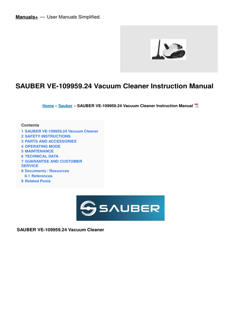 Ve 109959 24 Vacuum Cleaner Manual | PDF