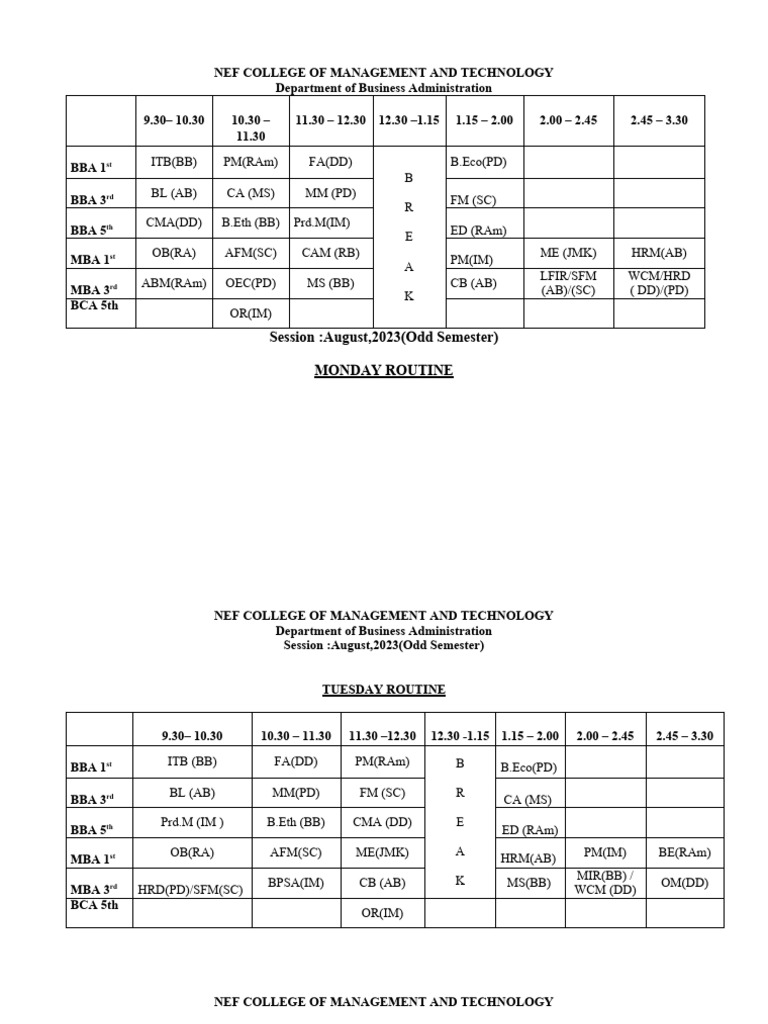 Time table odd semester,2023 edited (1) | PDF