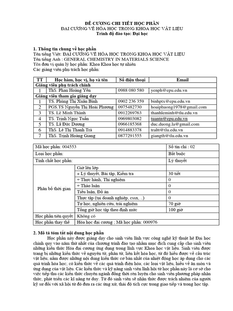 De Cuong Chi Tiet Mon HOA Gui SV | PDF