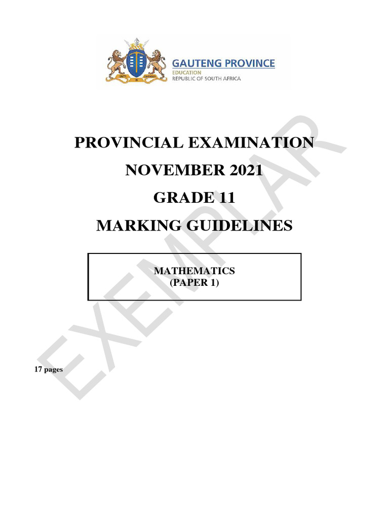Grade 11 Provincial Examination Mathematics P1 (English) November 2021 ...