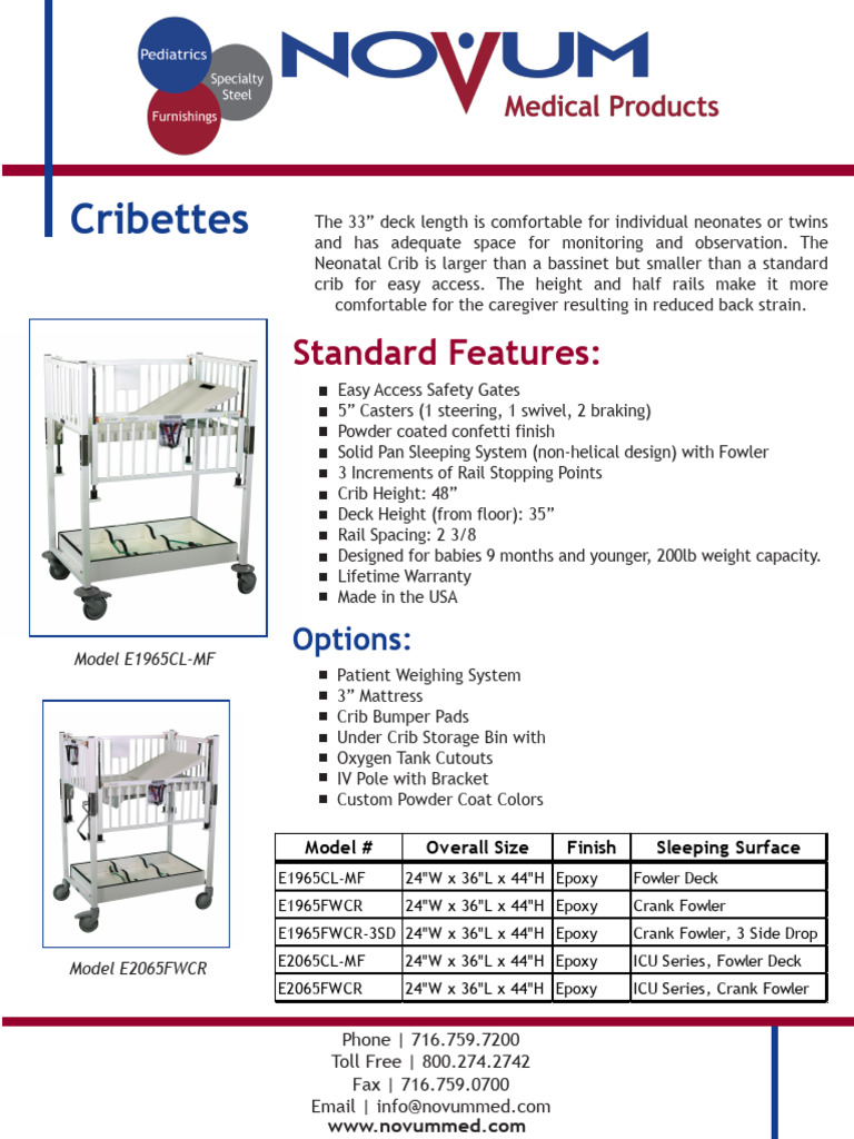 Neonatal Crib Specifications and Features | PDF