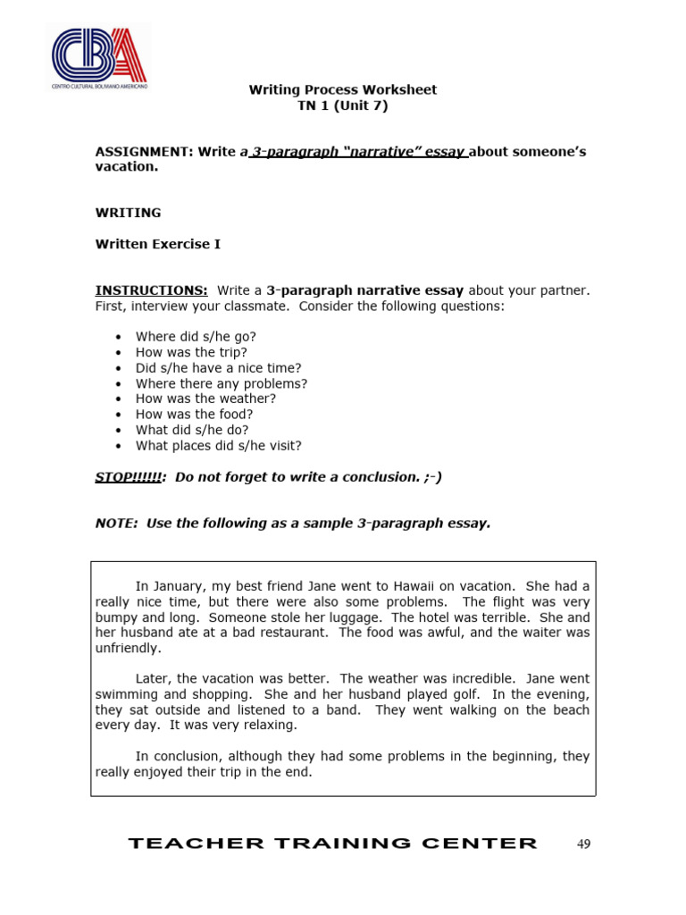 Writing Process Worksheet UNIT 7 TN1 | PDF