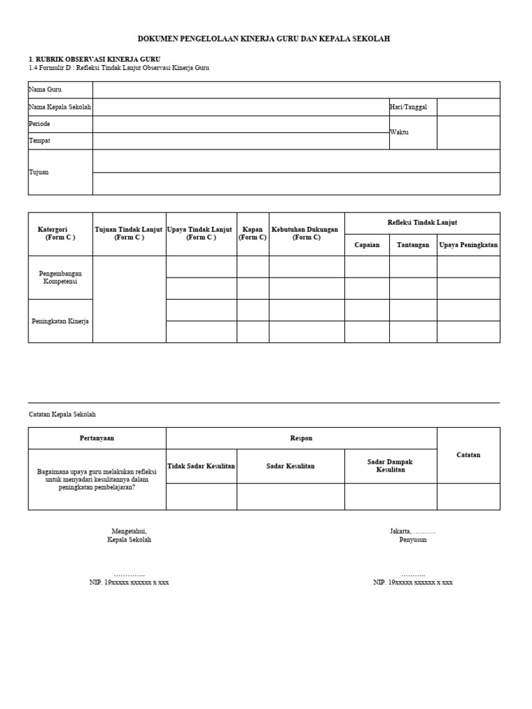 Format Observasi Guru (Form D) | PDF