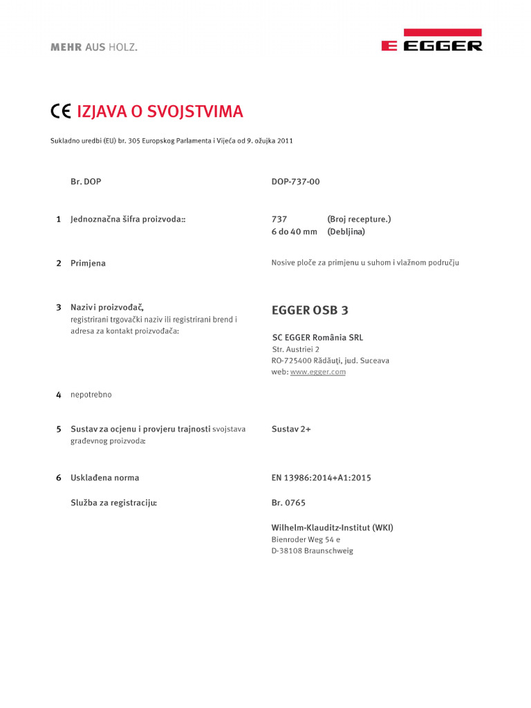 Osb - Egger Certifikat | PDF