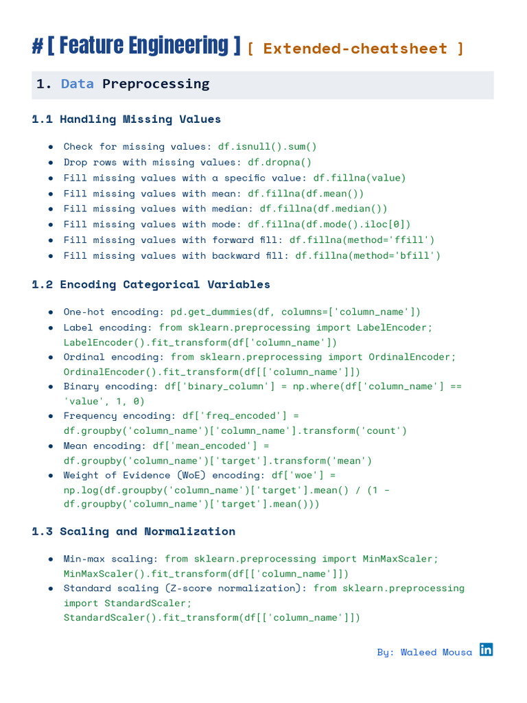 (Feature Engineering) (Extended-Cheatsheet) | PDF (Feature Engineering) (Extended-Cheatsheet) | PDF