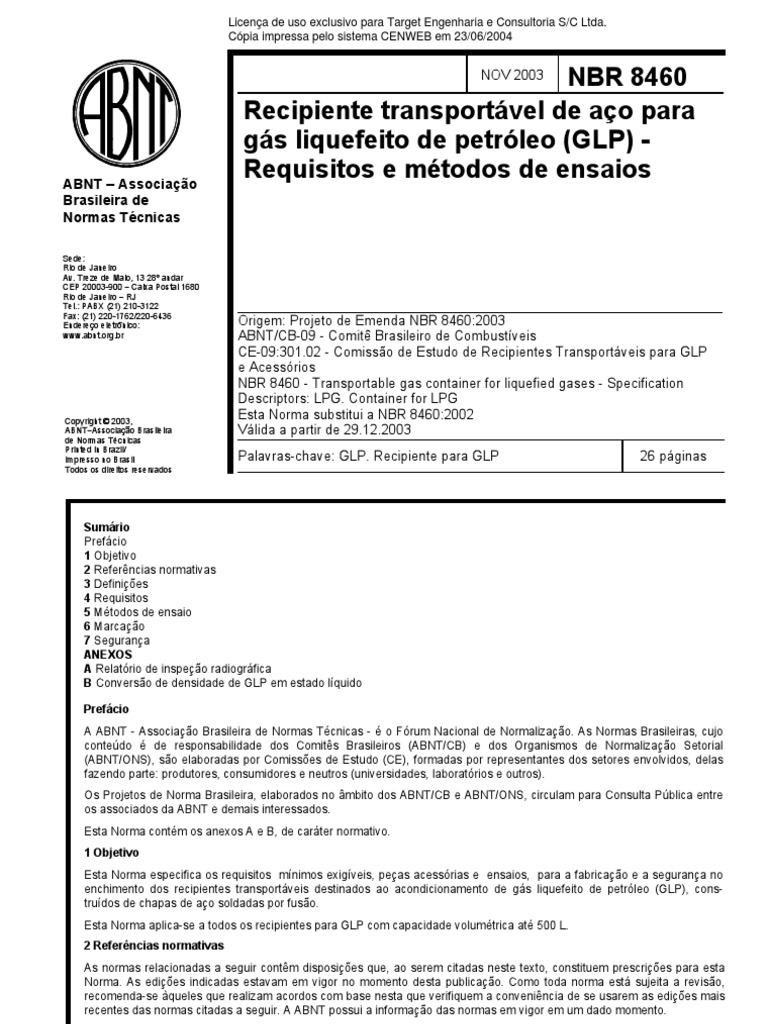 NBR 8460 - Requisitos e Métodos de Ensaios - Recipiente Transportável ...
