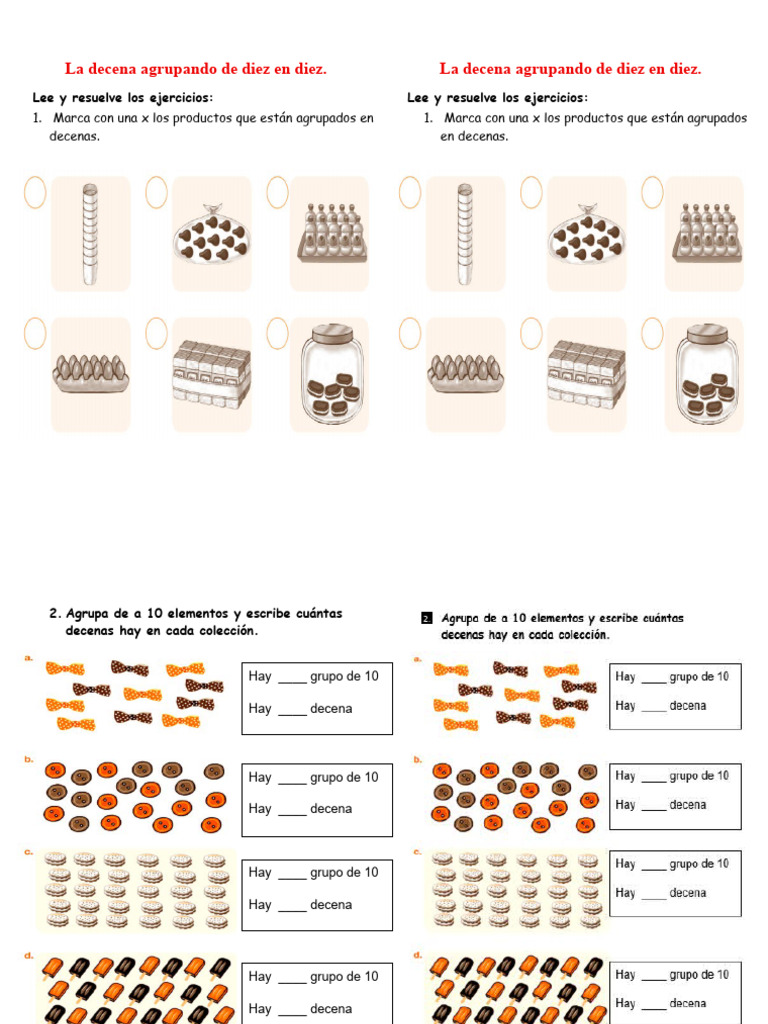 FICHA MAT. La decena agrupando de diez en diez. 21-03-24 | PDF