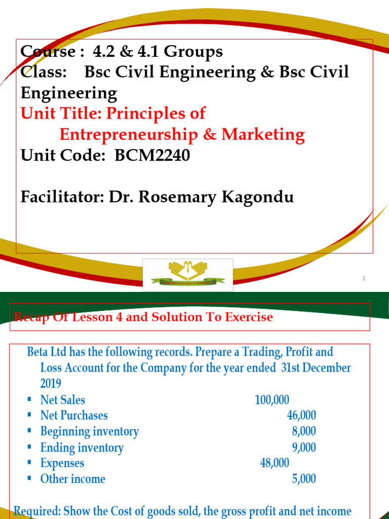 Lecture 5 - Business Planning Part II I&E - BS & Cashflow | PDF | Balance Sheet | Cost Of Goods Sold