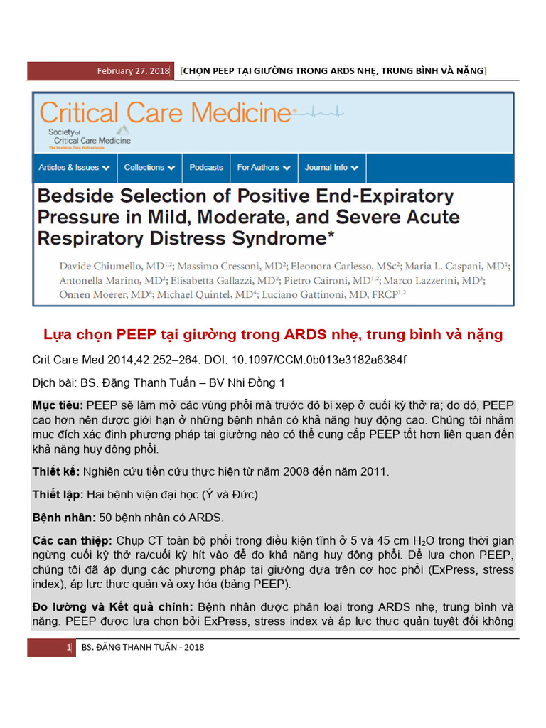 Lựa chọn PEEP trong ARDS | PDF