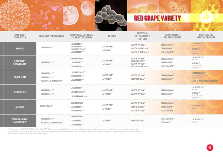 Wine Yeast Chart Red Varietals 2020 | Download Free PDF | Grape | Wine