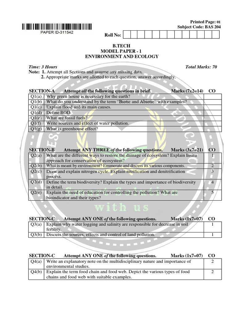 BAS 104 Model Paper-1.. | PDF