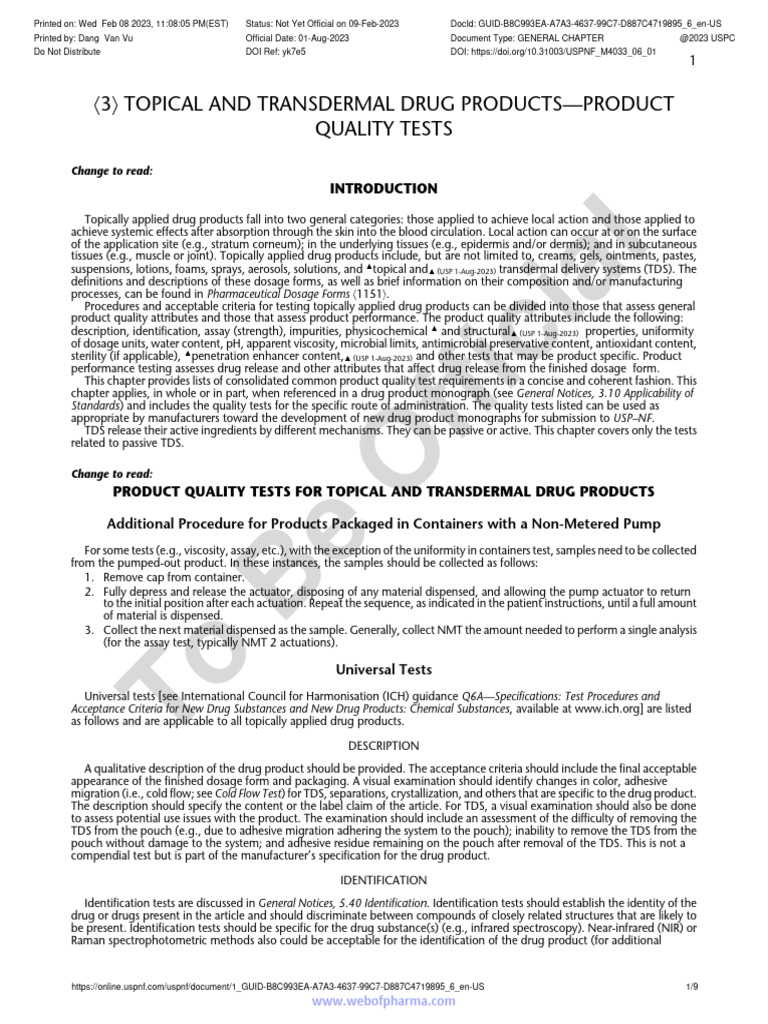 〈3〉 Topical and Transdermal Drug Products-Product Quality Tests | PDF ...