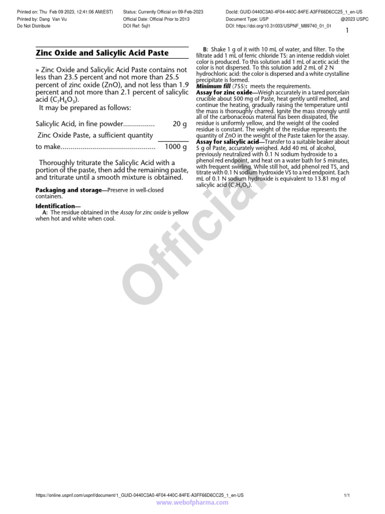 Zinc Oxide and Salicylic Acid Paste Guide | PDF | Zinc Oxide | Zinc