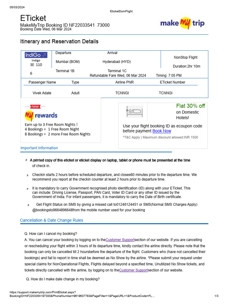 Eticket: Itinerary and Reservation Details | PDF | Mobile App ...