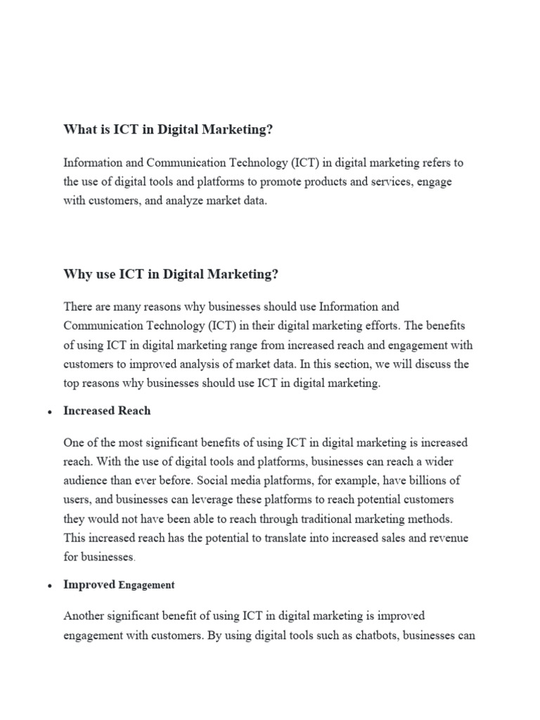 Role of ICT in Digital Marketing | PDF | Digital Marketing | Marketing