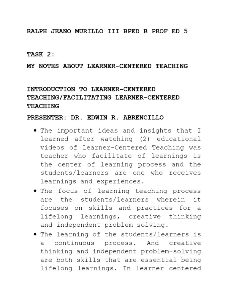 Task 2 - My Notes - Prof Ed 5 - Ralph Jeano Murillo - Iii Bped B | PDF ...