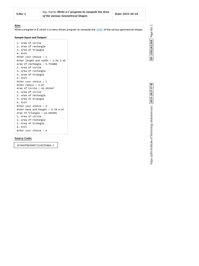Lab Record Download | PDF | Area | Length