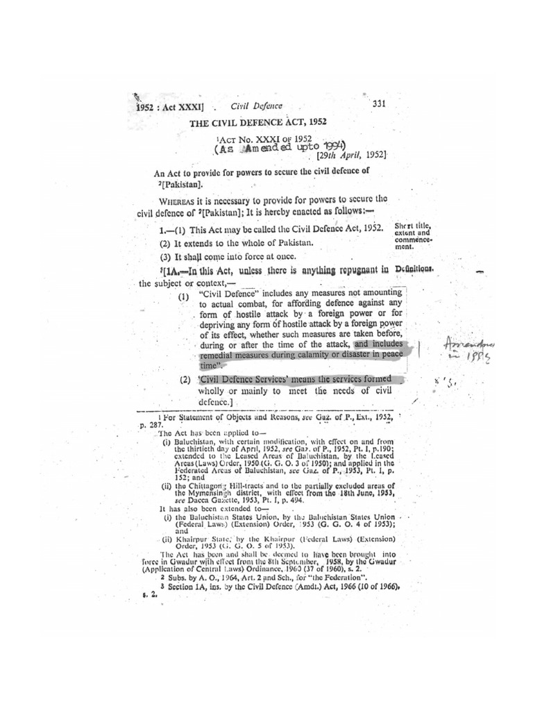 Civil Defence Act 1952 | PDF