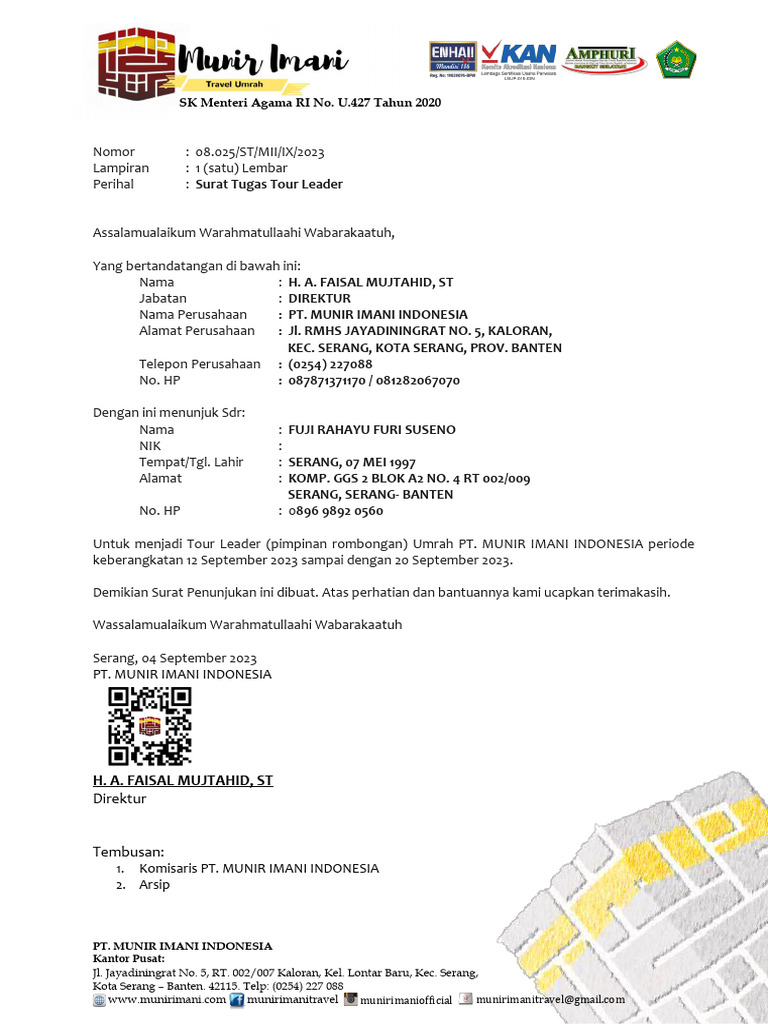 Surat Tugas Tour Leader | PDF