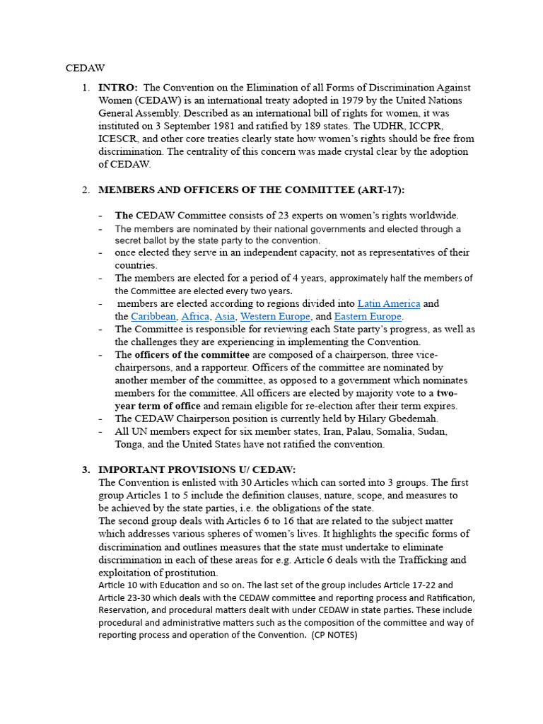 CEDAW | PDF | Convention On The Elimination Of All Forms Of ...