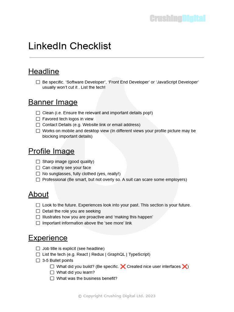 LinkedIn Checklist | Download Free PDF | Linked In | Computer Mediated Communication
