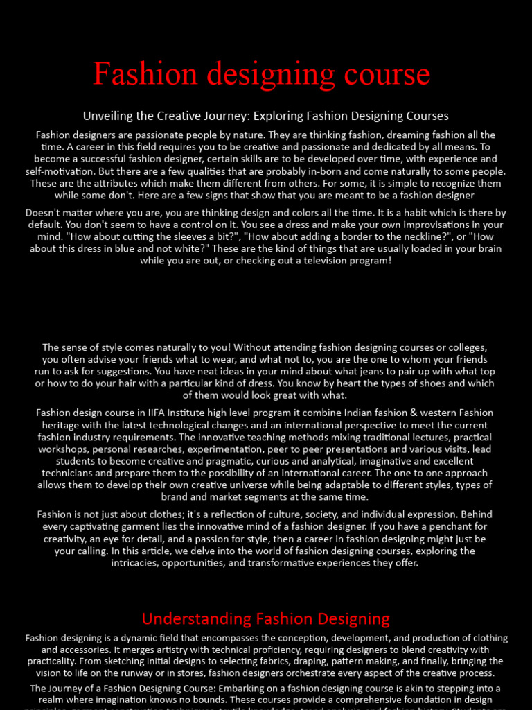 Fashion Designing Course Overview | PDF | Fashion | Fashion Design