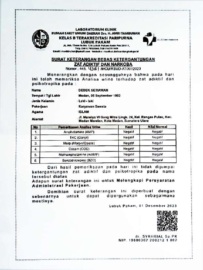 Surat Keterangan Bebas Narkoba | PDF