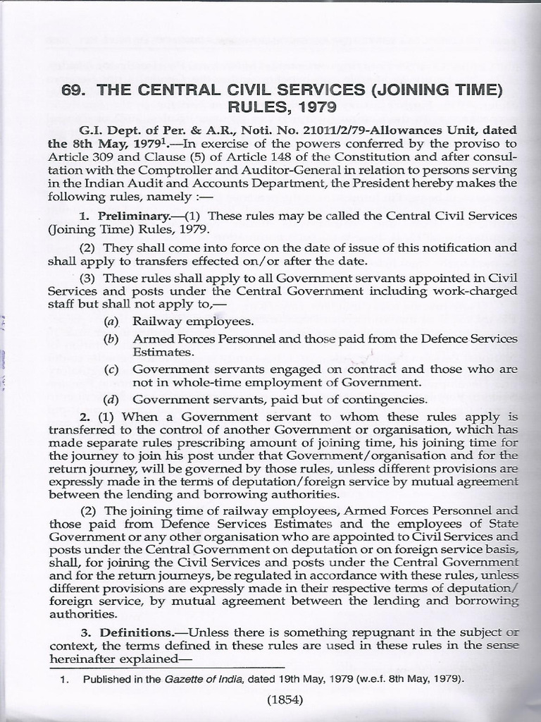 4.5 Central Civil Services (Joining Time) Rules, 1979 | PDF
