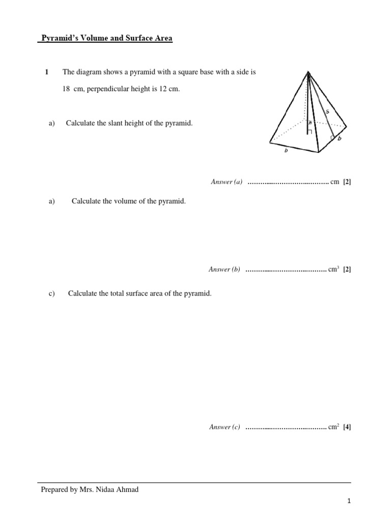 6 - Volume and Surface Area of A Pyramid+ Nets | PDF | Geometry ...
