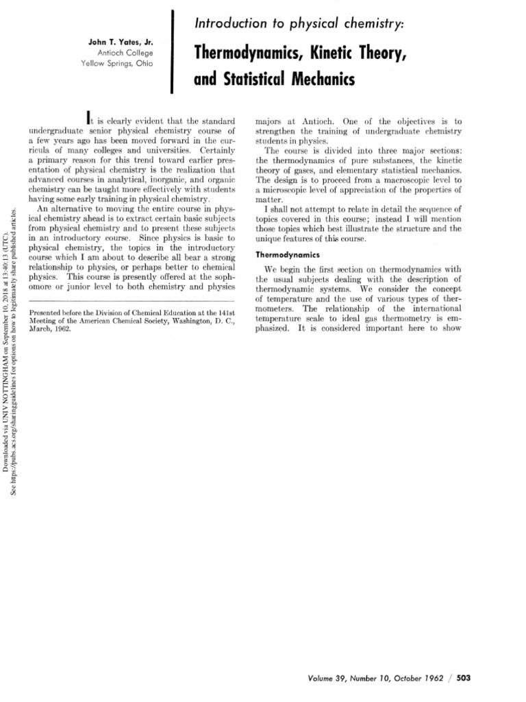 Intro to Physical Chemistry Course Outline | PDF | Gases | Statistical ...