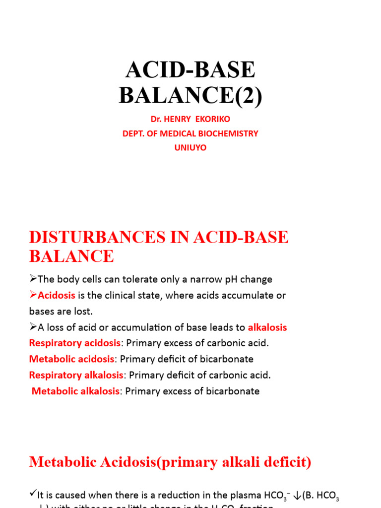 Acid Base Balance | PDF | Bicarbonate | Physiology