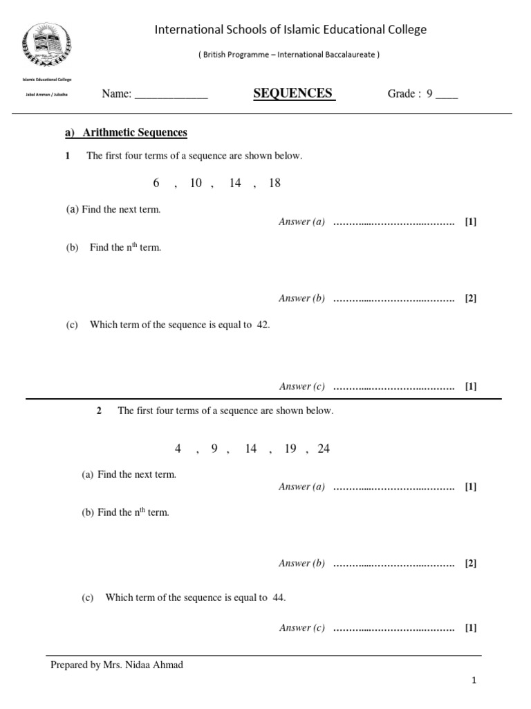 14 - Sequences | PDF | Mathematics | Elementary Mathematics